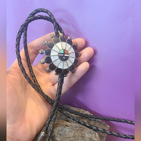 Jewelry | Vintage Native American Zuni Sterling Silver Inlay Bolo Tie ...